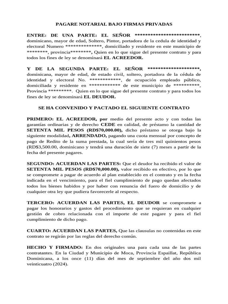 Pagare Notarial Bajo Firma Privada | PDF