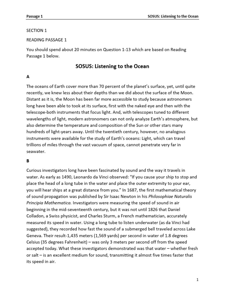 20 Passage 1 - SOSUS Listening To The Ocean Q1-13 | PDF