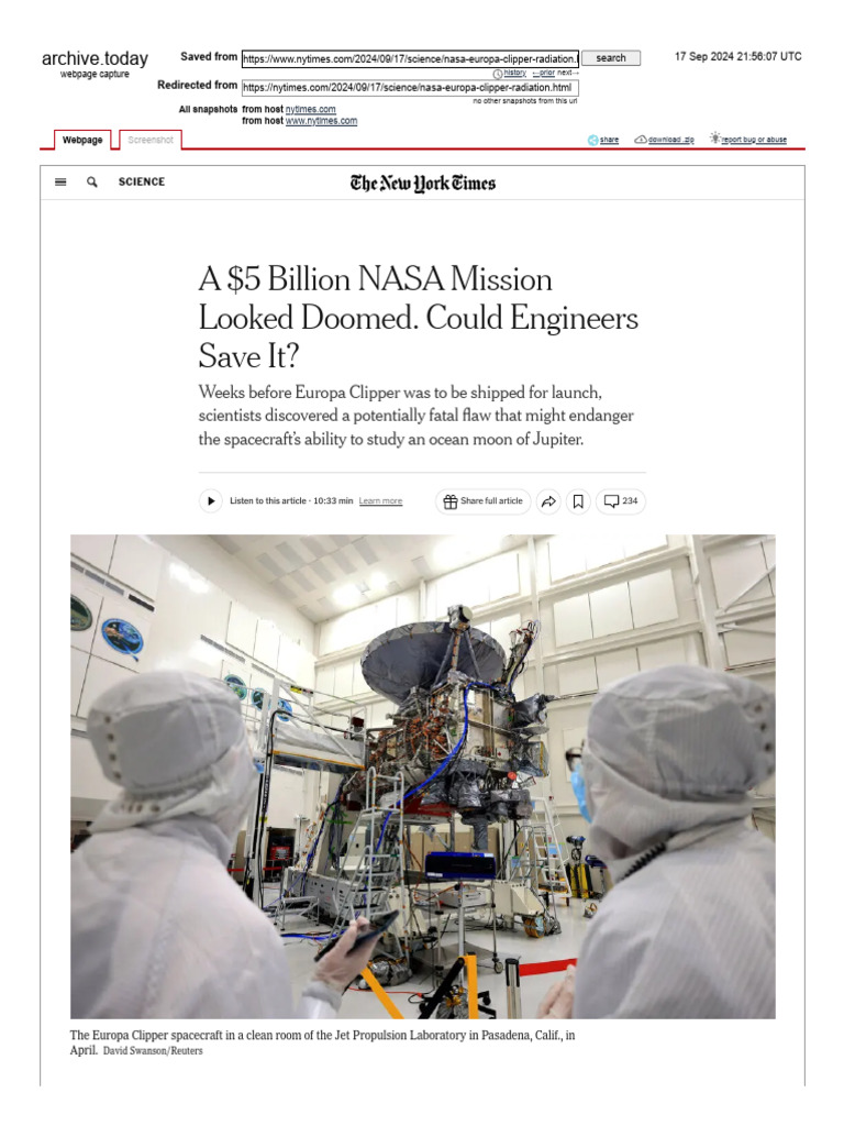 NASA's Europa Clipper Mission Looked Doomed. Could Engineers Save It - The New York Times | PDF ...
