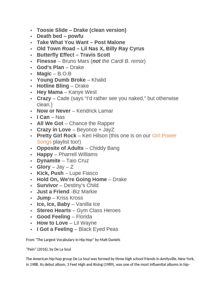 Clean Rap Songs | PDF