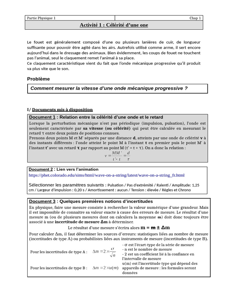 TP1 Célérité D'une Onde | PDF