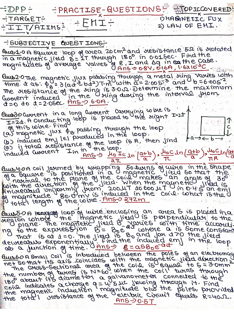 EMI-Magnetic Flux, Law of EMI DPP | PDF