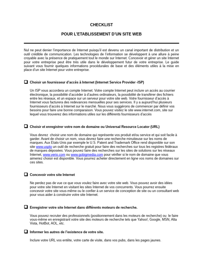 Checklist - Pour La Création D'un Site Web | PDF Checklist - Pour La Création D'un Site Web | PDF