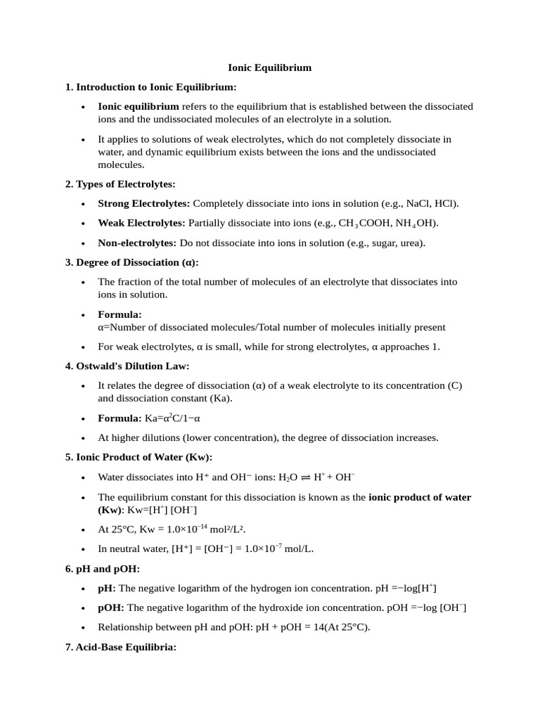 Ionic Equilibrium Notes | PDF