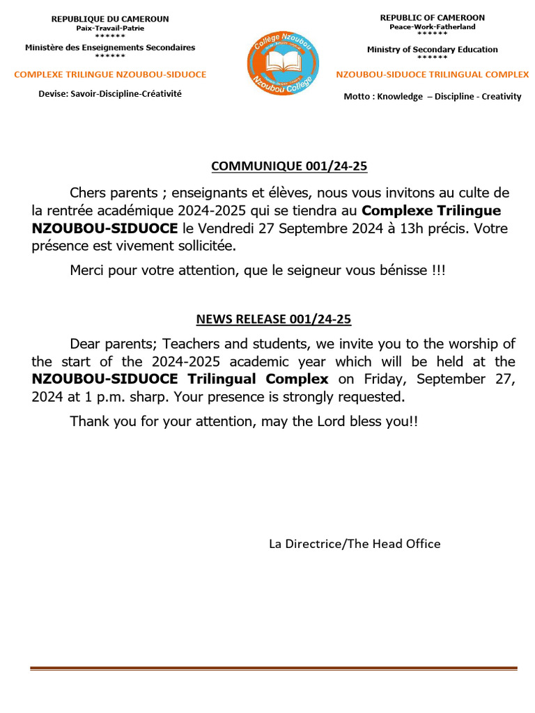 communique n°1 CULTE 24-25 | PDF