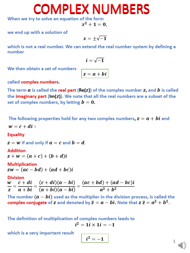 COMPLEX NUMBERS From Math 1b | PDF