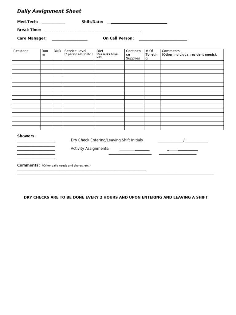 Daily Assignment Sheet | PDF