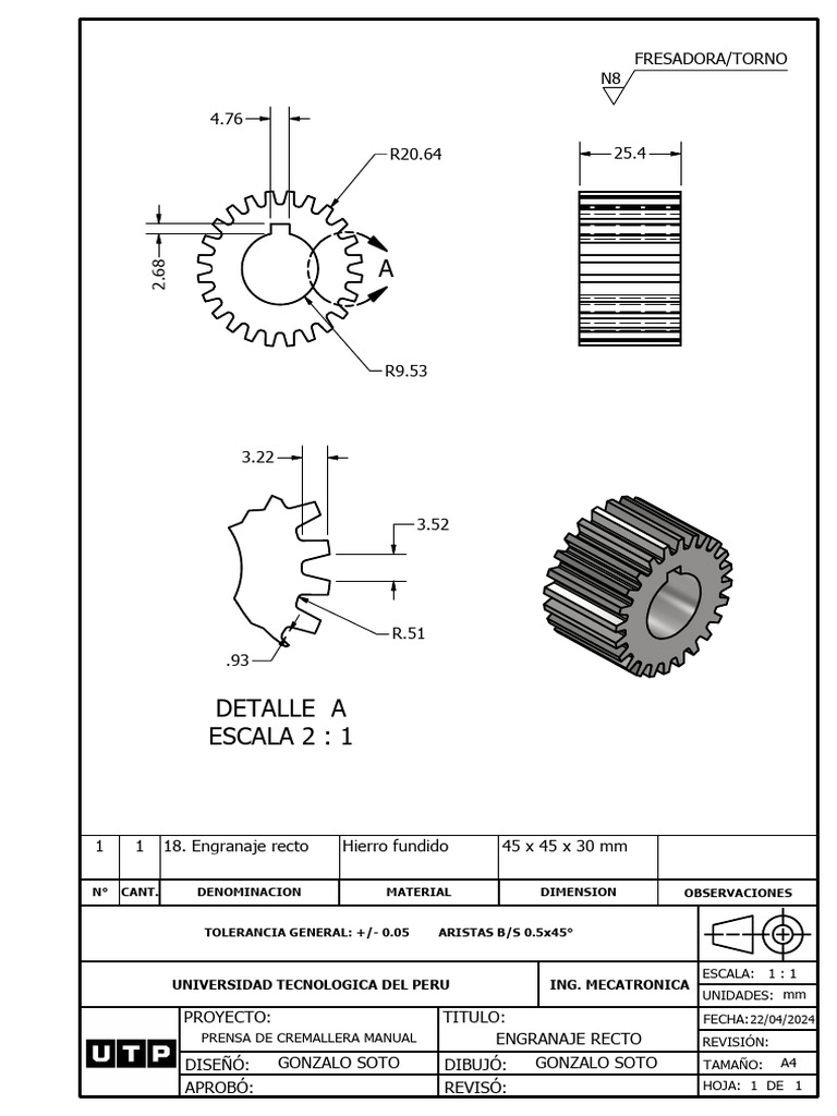 Plano 17. Engranaje Recto | PDF