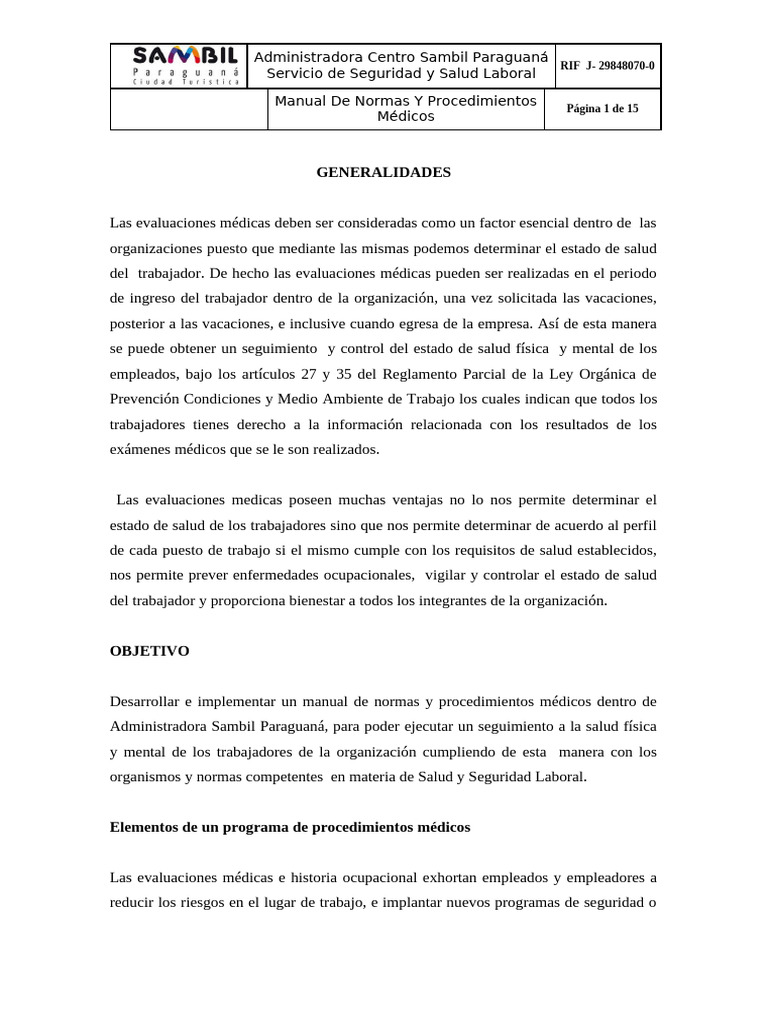 Manual de Normas Y Procedimientos Médicos | PDF