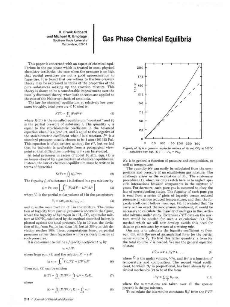 Gas Phase Chemical Equilibria | PDF