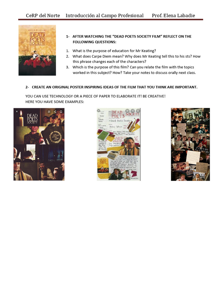 Reflect on "Dead Poets Society" | PDF