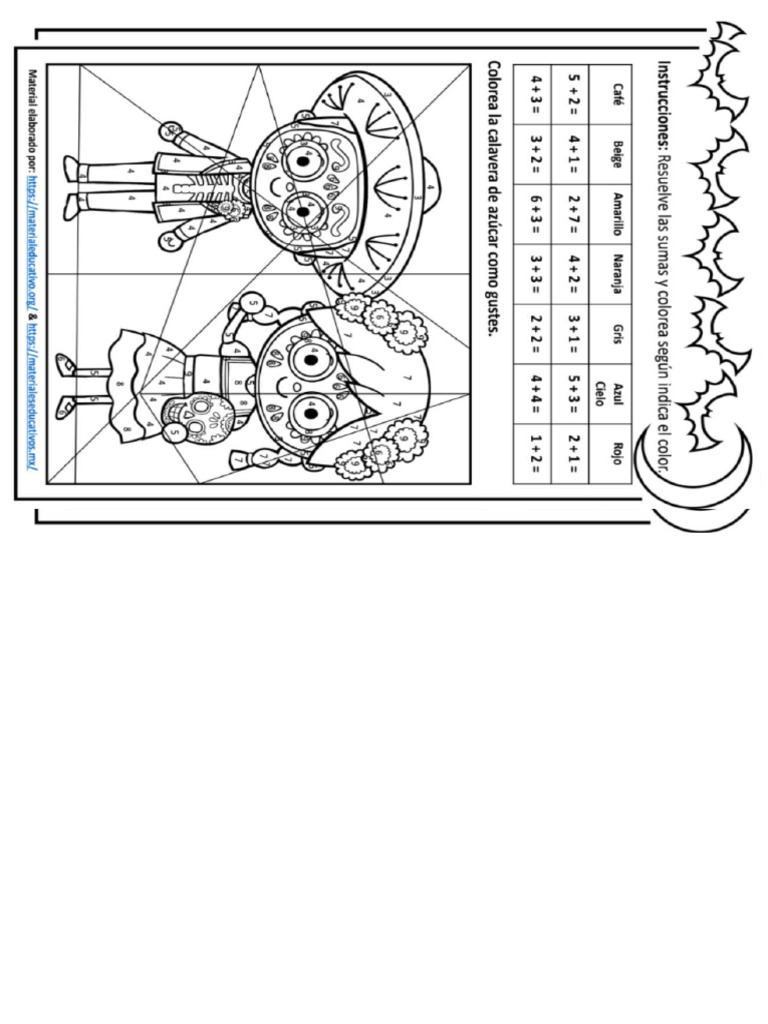 Actividad SUMAS Y RESTAS Dia de Muertos 1°b | PDF