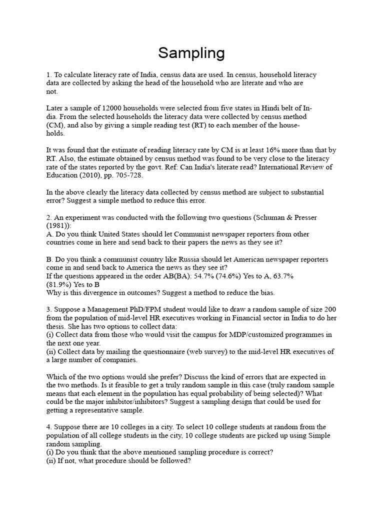 Sampling Worksheet | PDF