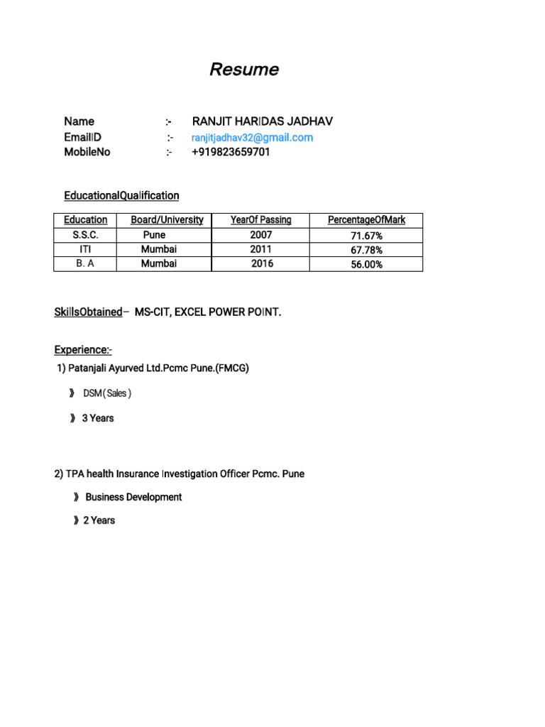 Resume Ranjit FMCG | PDF | Career & Growth