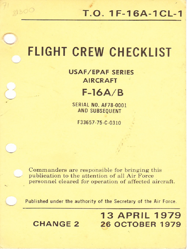 F-16 AB - Flight Crew Checklist - Normal Procedures - 13-04-1979 | PDF