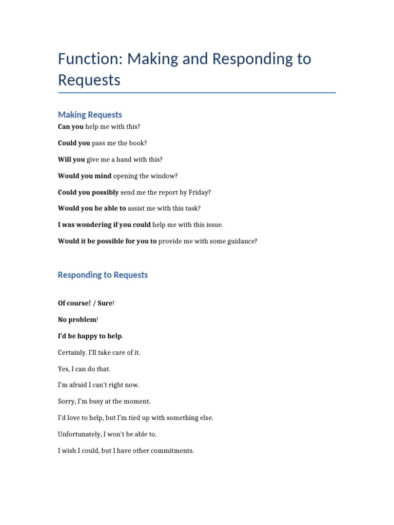 Making and Responding To Requests Lesson | PDF | Career & Growth ...