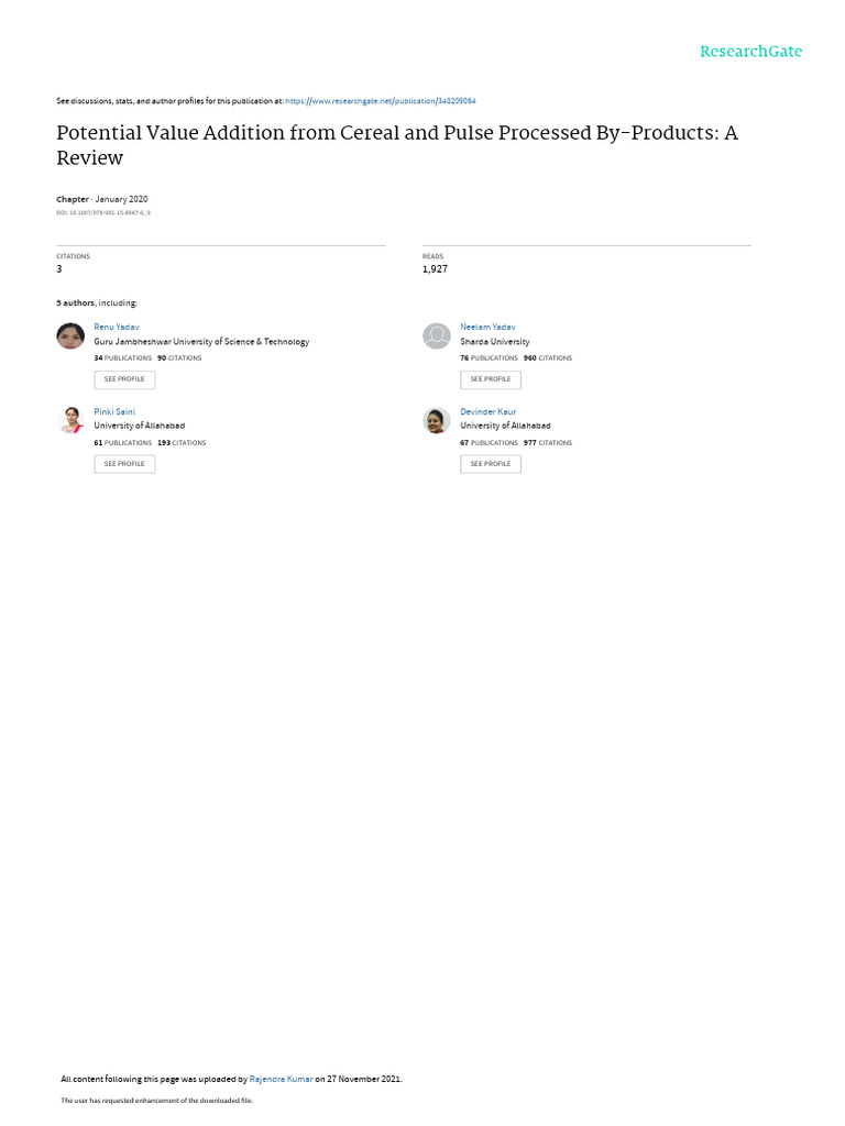 Potential Value Additionfrom Cerealsand Pulses | PDF