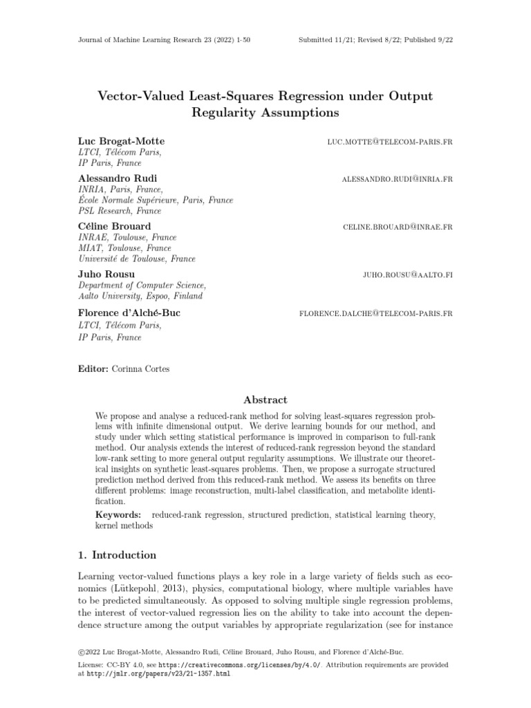 Vector-Valued Least-Squares Regression Under Output Regularity Assumptions | PDF