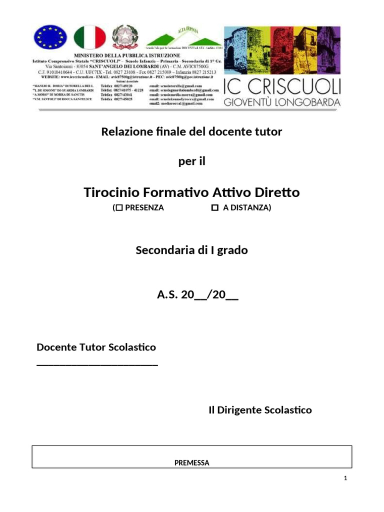 Relazione Finale Docente Tutor Scolastico TFA | PDF