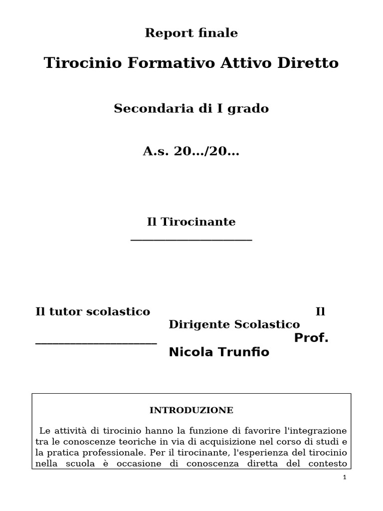 Report Finale Tirocinante TFA | PDF