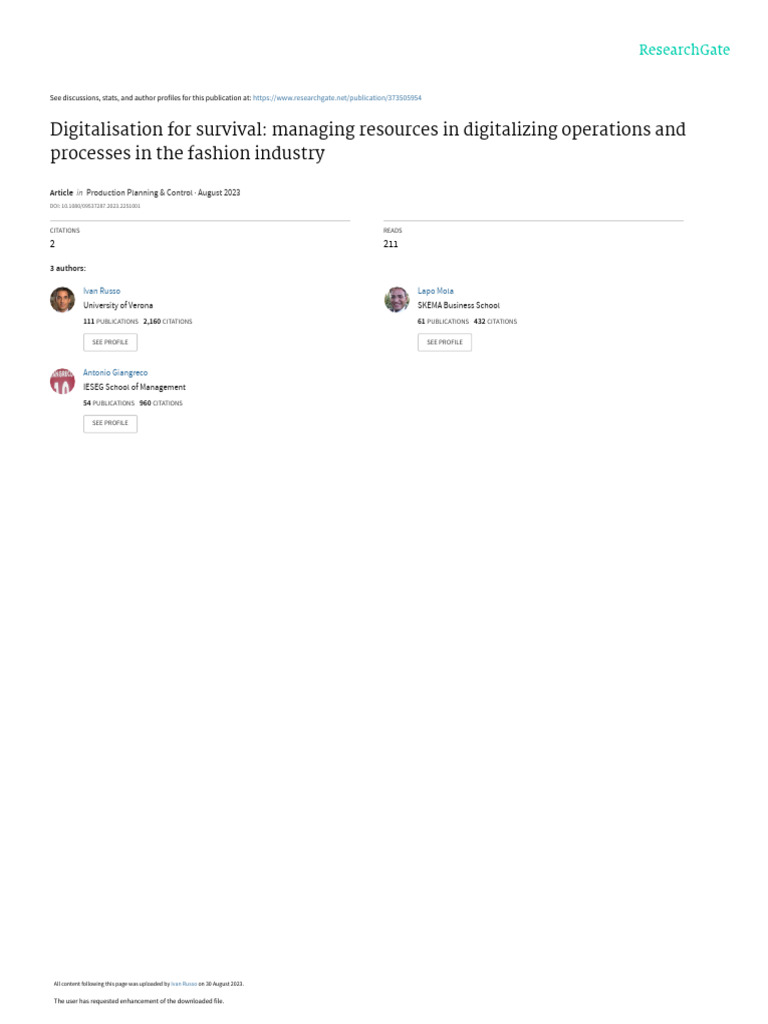 Digitalisation For Survival Managing Resources in Digitalizing ...