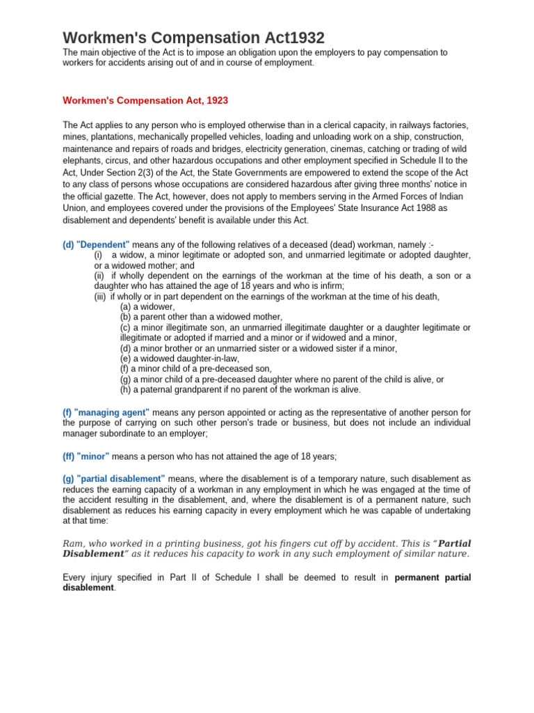 Workmen's Compensation Act 1932 | PDF