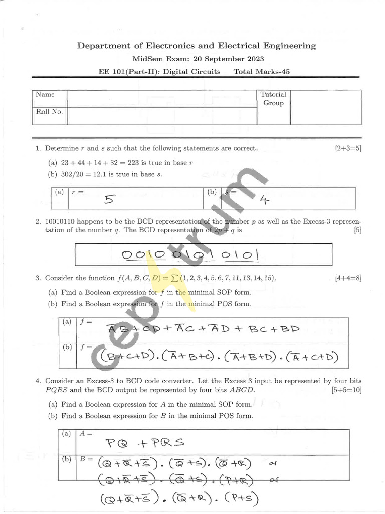 EE101_Midsem_digital_circuits_soln | PDF