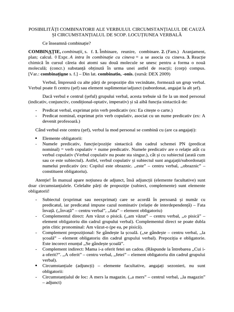 Posibilități Combinatorii Ale Verbului | PDF