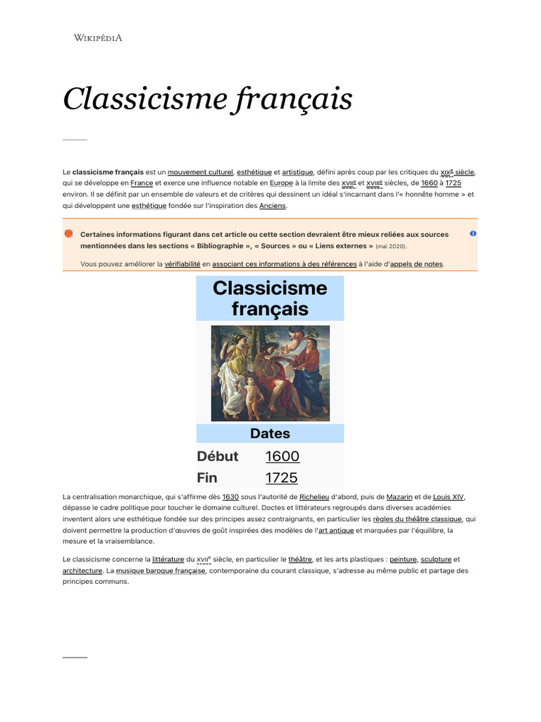 Classicisme Français - Wikipédia | PDF