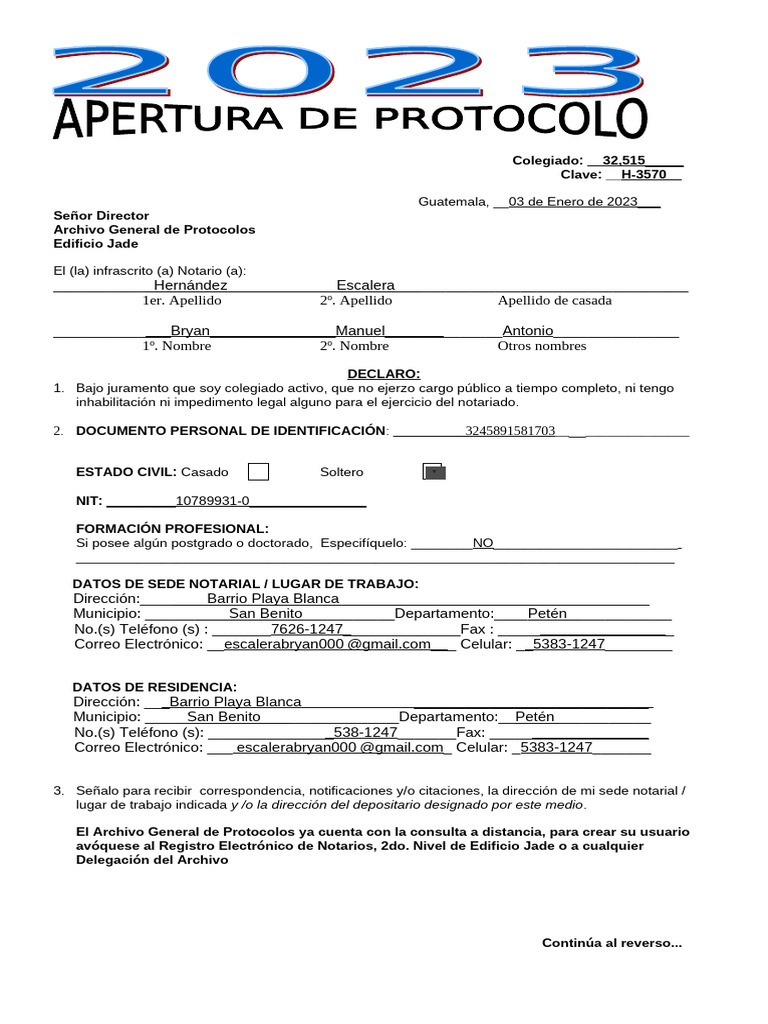 Formulario Apertura de Protocolo 2018 | PDF | Negocios | Finanzas y dinero