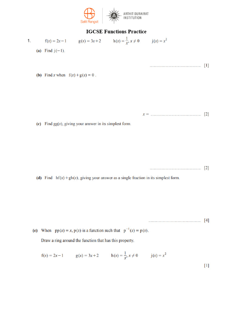 Igcse Functions Practice Pdf