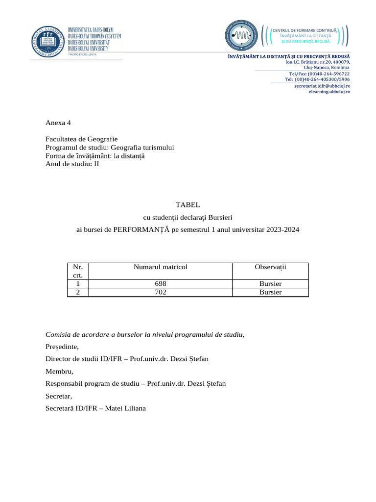 Tabel AFISARE Burse An 2 | PDF