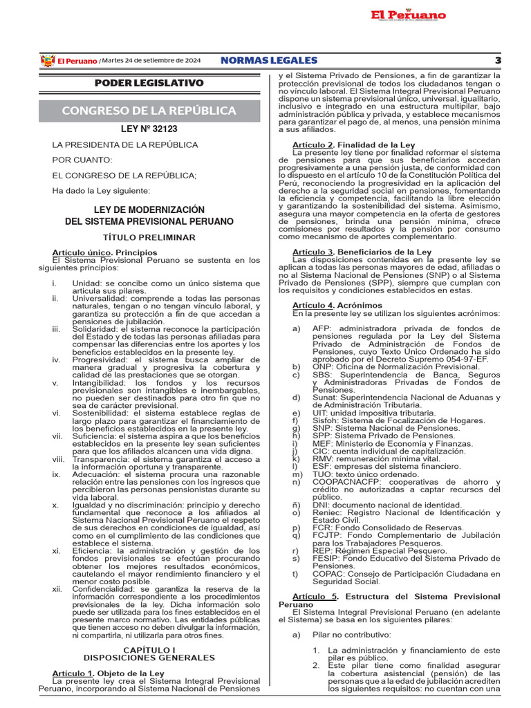Ley 32123 - Ley de Modernización Del Sistema Previsional | PDF ...