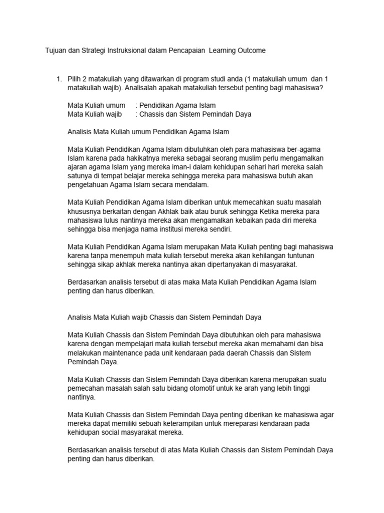 Tujuan Dan Strategi Instruksional Dalam Pencapaian Learning Outcome | PDF