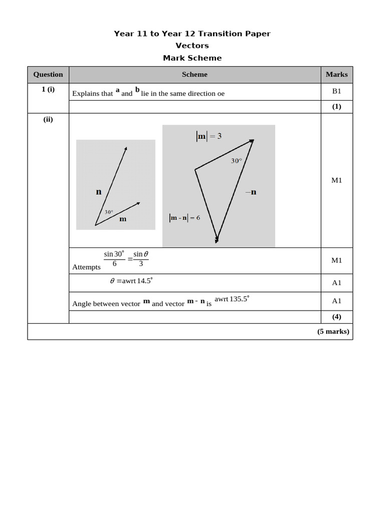 Chapter 11 Vectors Mark Scheme | PDF