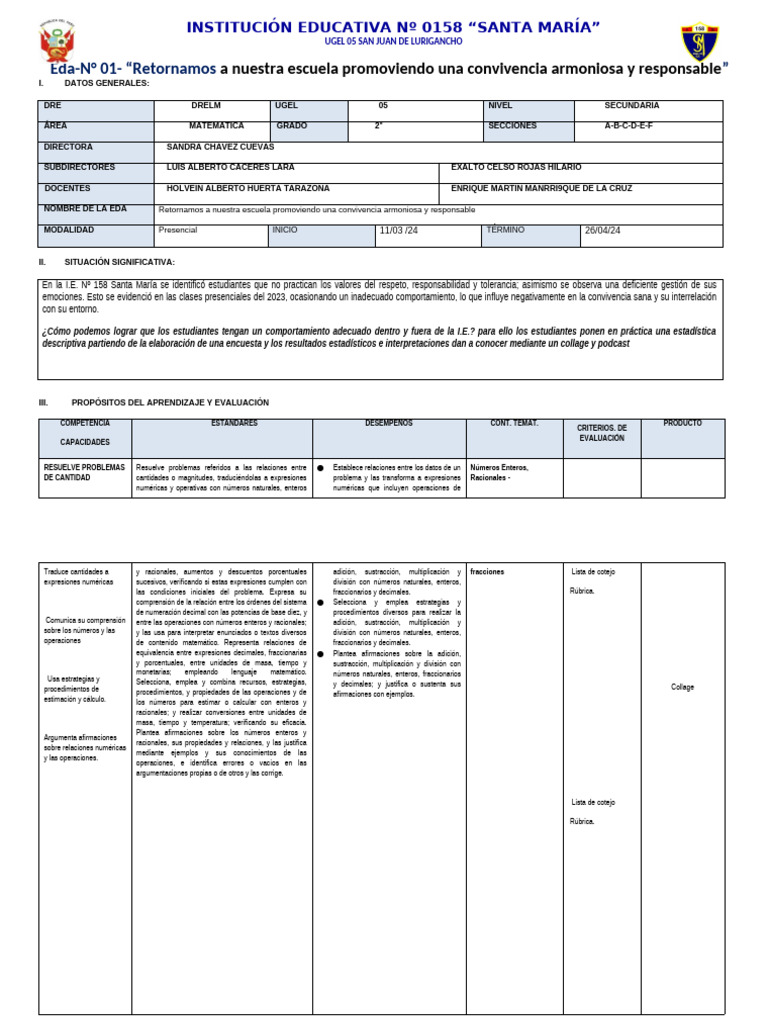 EDA 01 2do | PDF | Números | Métodos y materiales de enseñanza