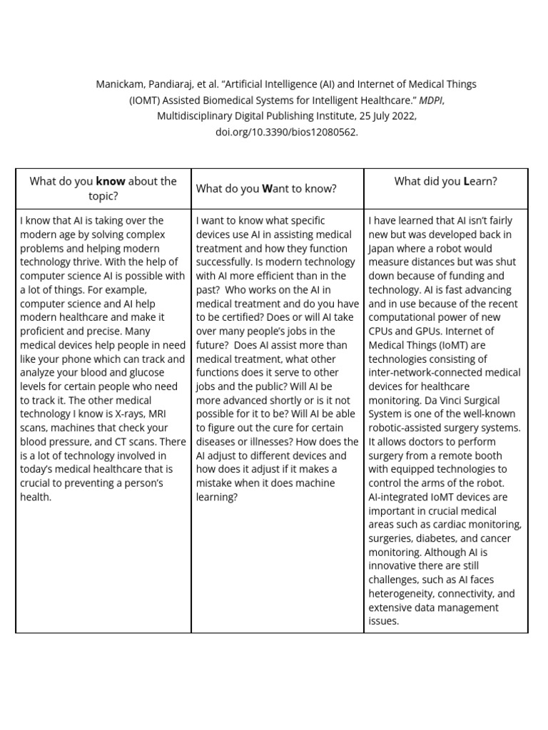 KWL Chart Model Example | PDF