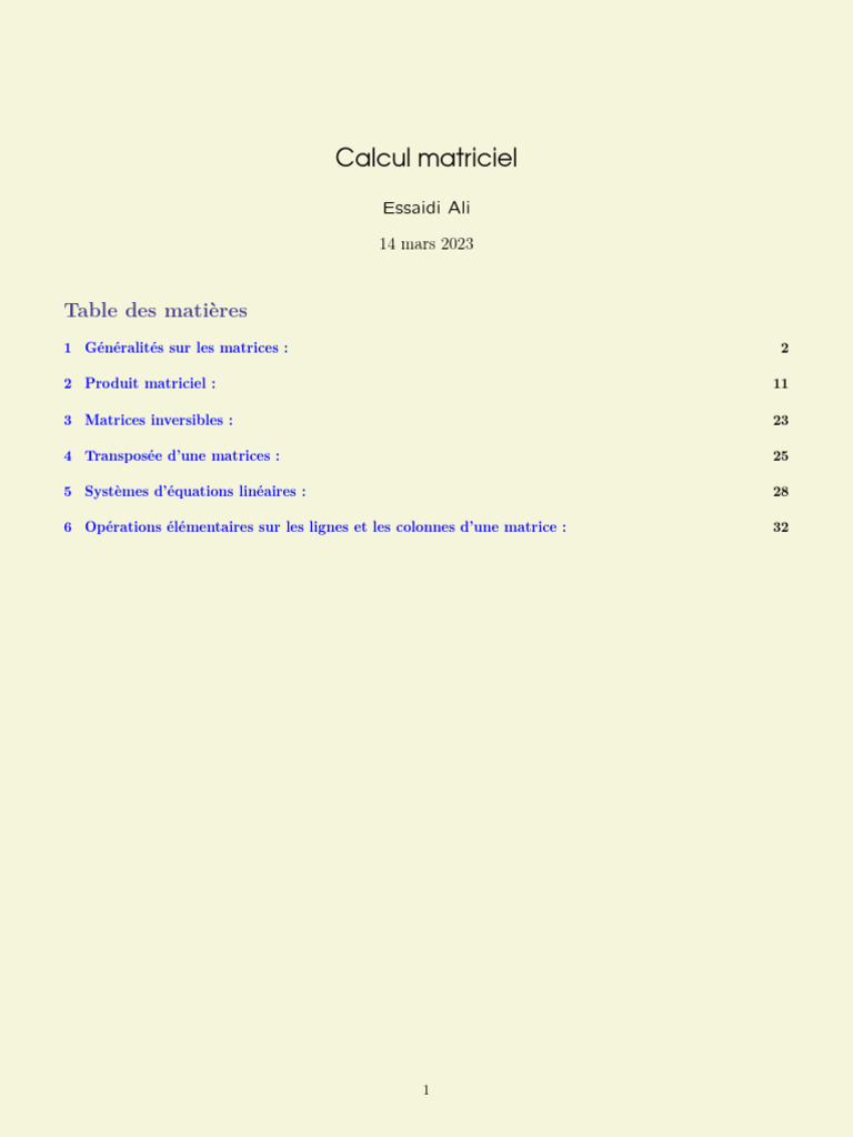 Calcul Matriciel | PDF