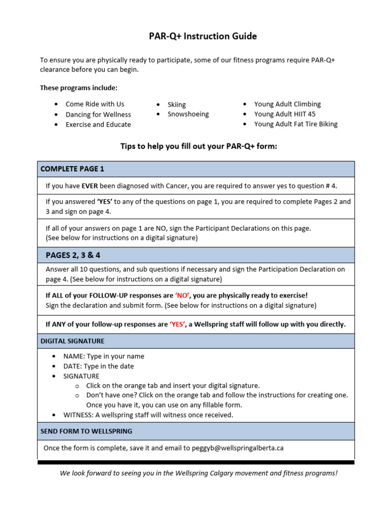 Par-Q+ With Instructions 2024 Fillable | PDF