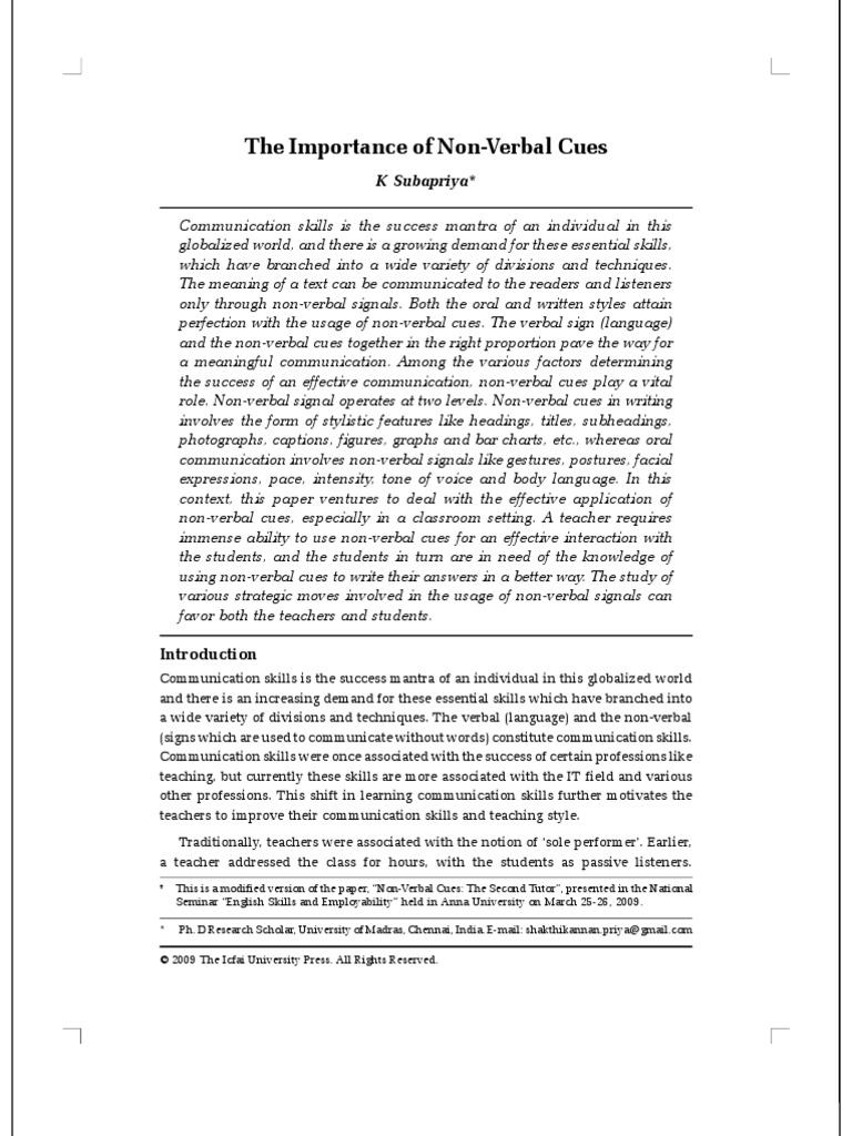 The Importance of Non Verbal Cues | PDF | Nonverbal Communication ...