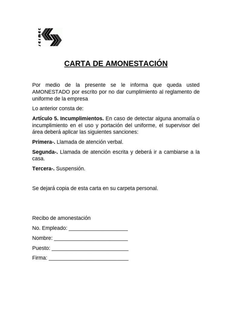 Carta de Amonestación | PDF