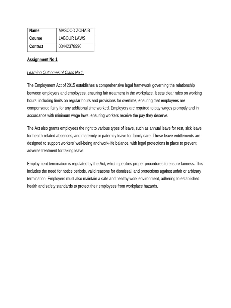 Assignments (1) - Labour Laws - MASOOD ZOHAIB | PDF