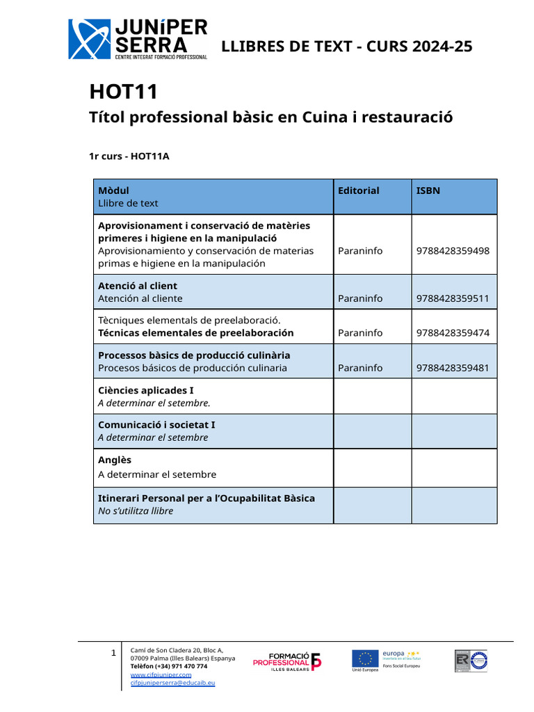 2024-25 - Llibres - Uniformitat - HOT | PDF