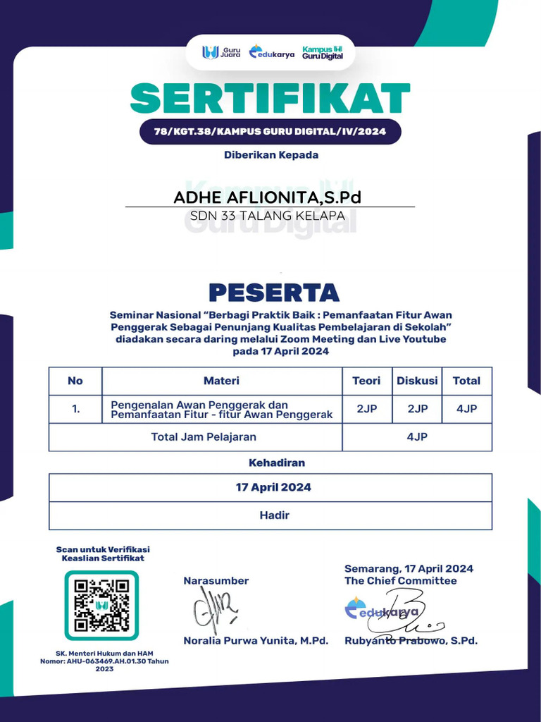 SERTIFIKAT ADHE 3 | PDF