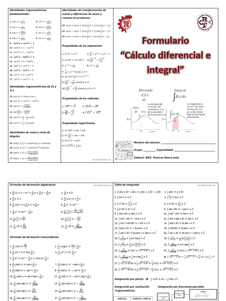 Formulario Cálculo Diferencial e Integral | PDF
