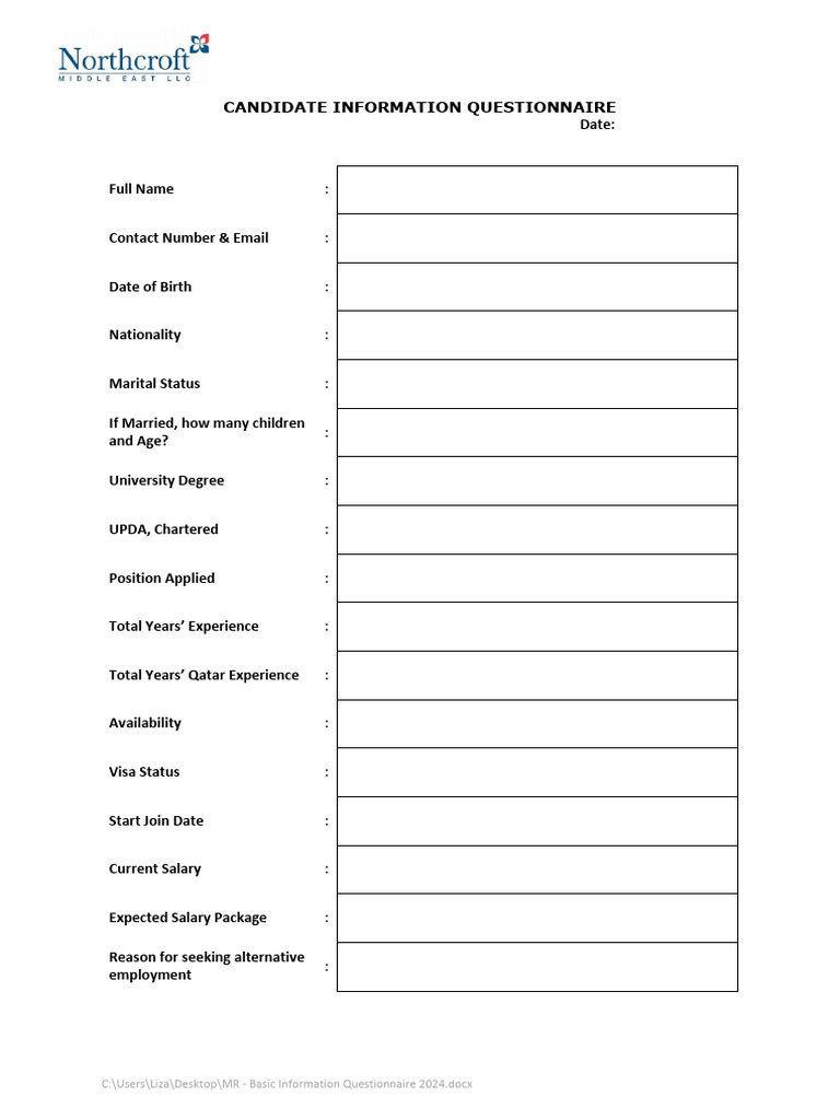 MR - Basic Information Questionnaire 2024 | PDF