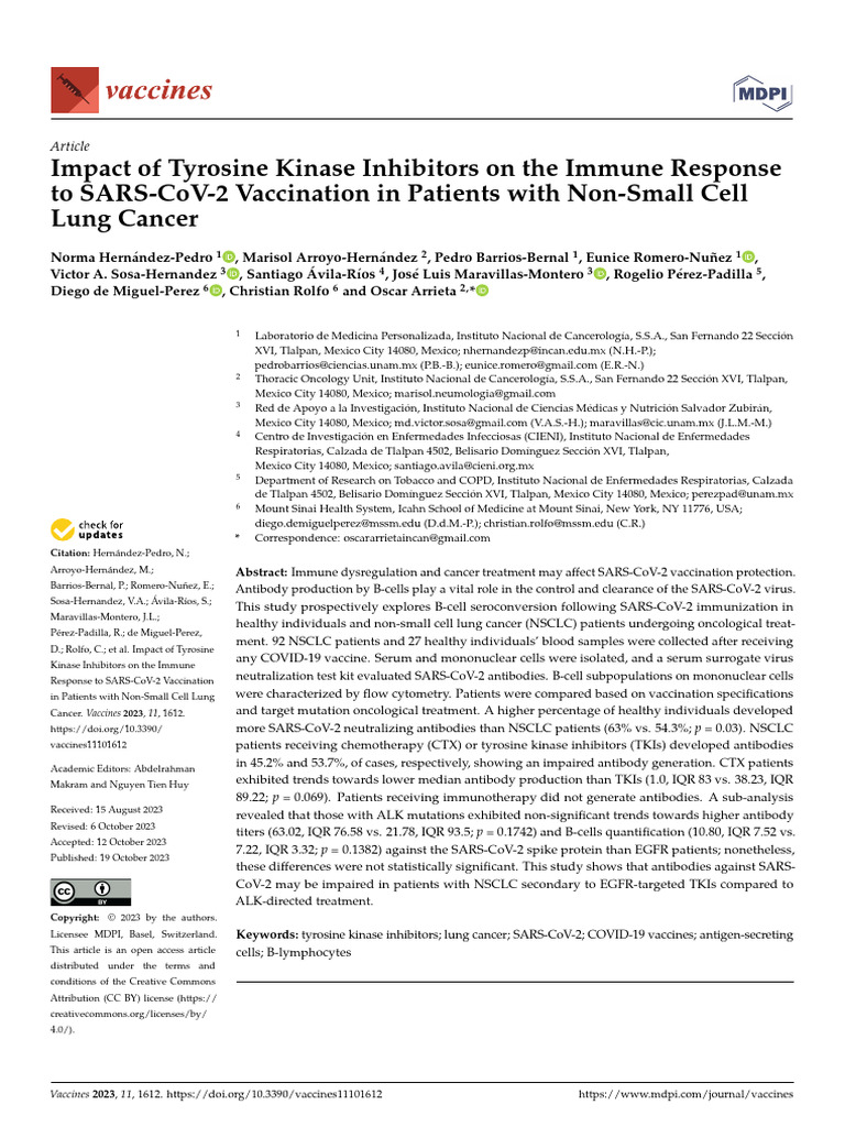 Impact of Tyrosine Kinase Inhibitors on the Immune Response to SARS-CoV ... Impact of Tyrosine Kinase Inhibitors on the Immune Response to SARS-CoV ...