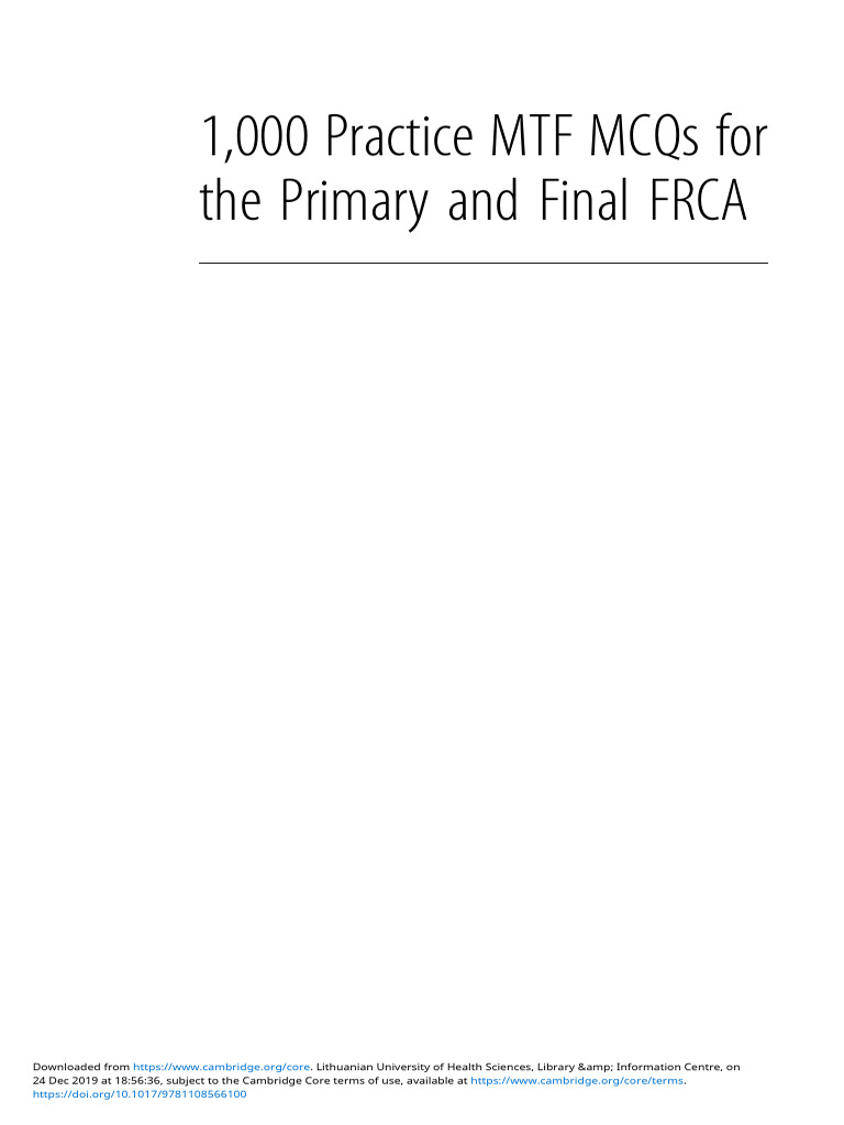 01.0 PP I II 1000 Practice MTF MCQs For The Primary and Final FRCA | PDF