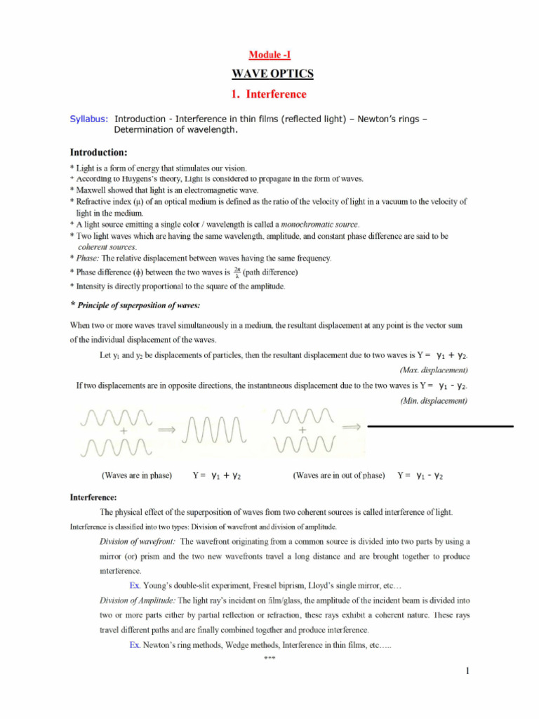 Physics For Computing - Module-1 - Wave Optics | PDF