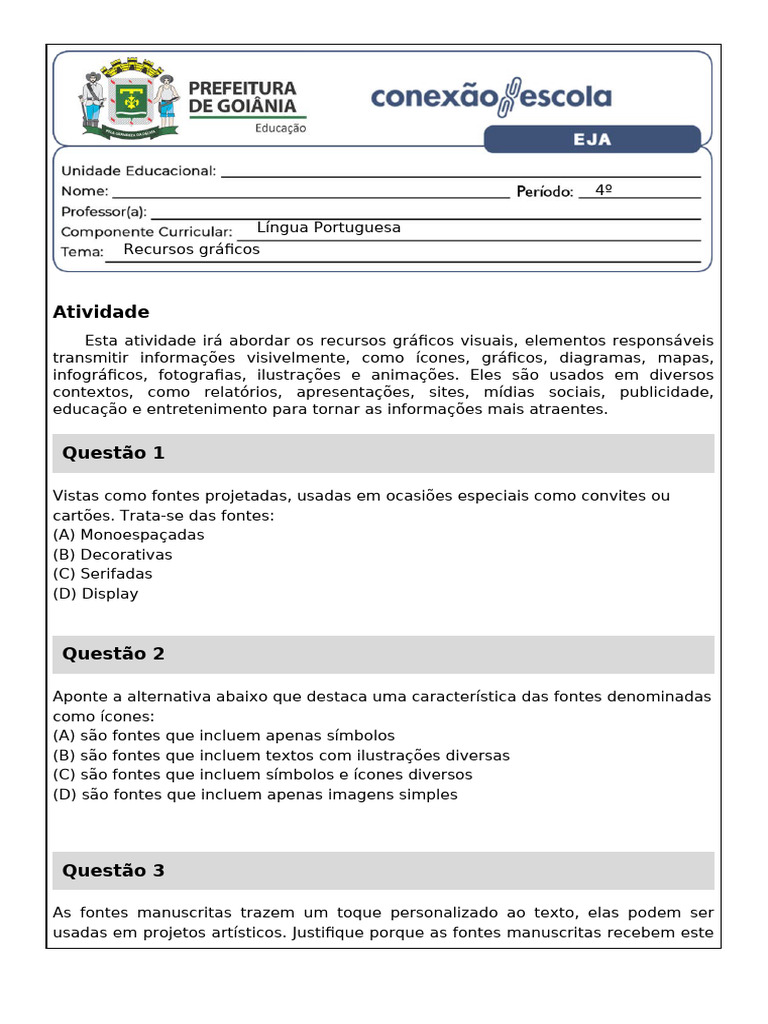 Atividade - EJA- 4 período- Recursos gráficos | PDF
